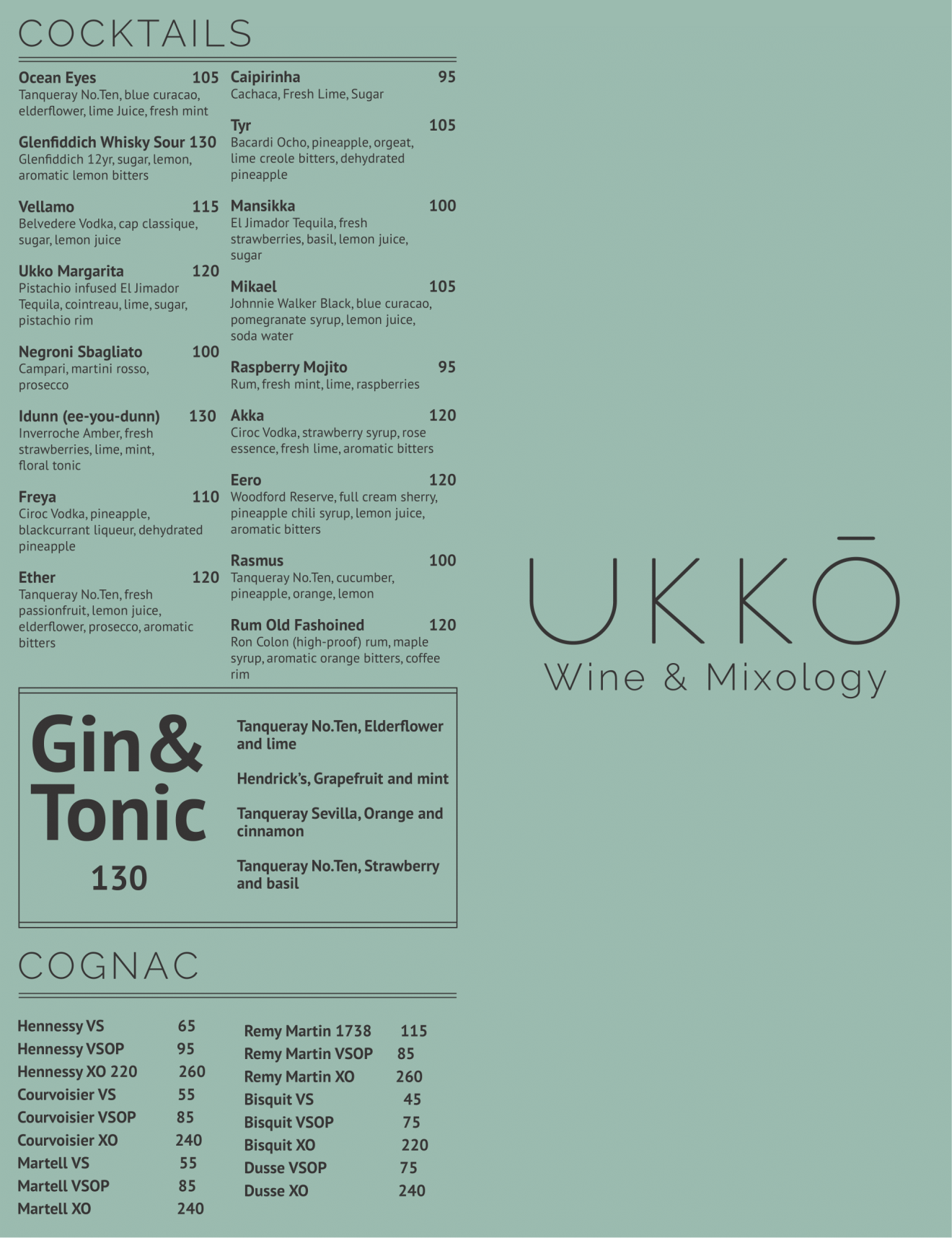 Menu – Ukko Restaurant